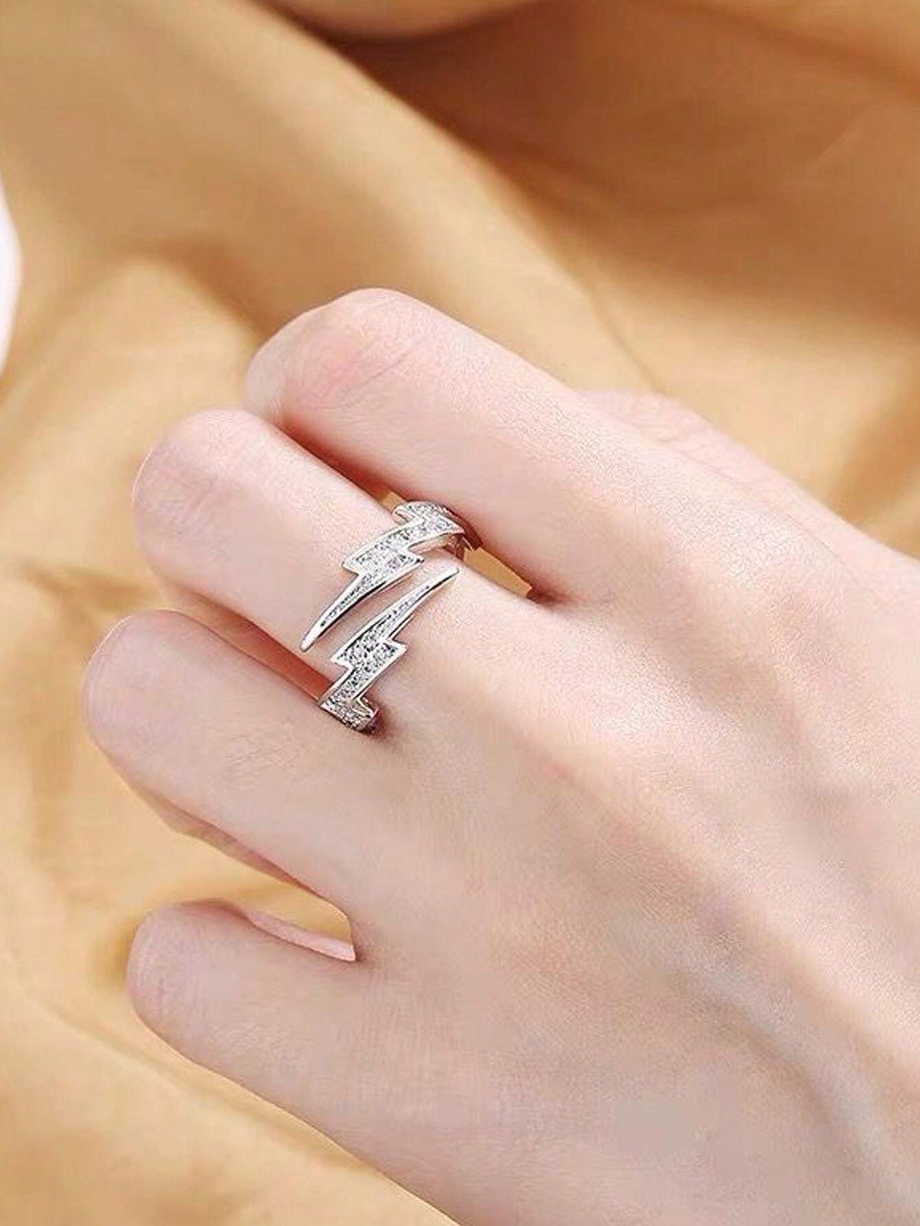 9490 b03-20 Anillo De Moda En Forma De Rayo Plateado Popular Con Incru – sofve