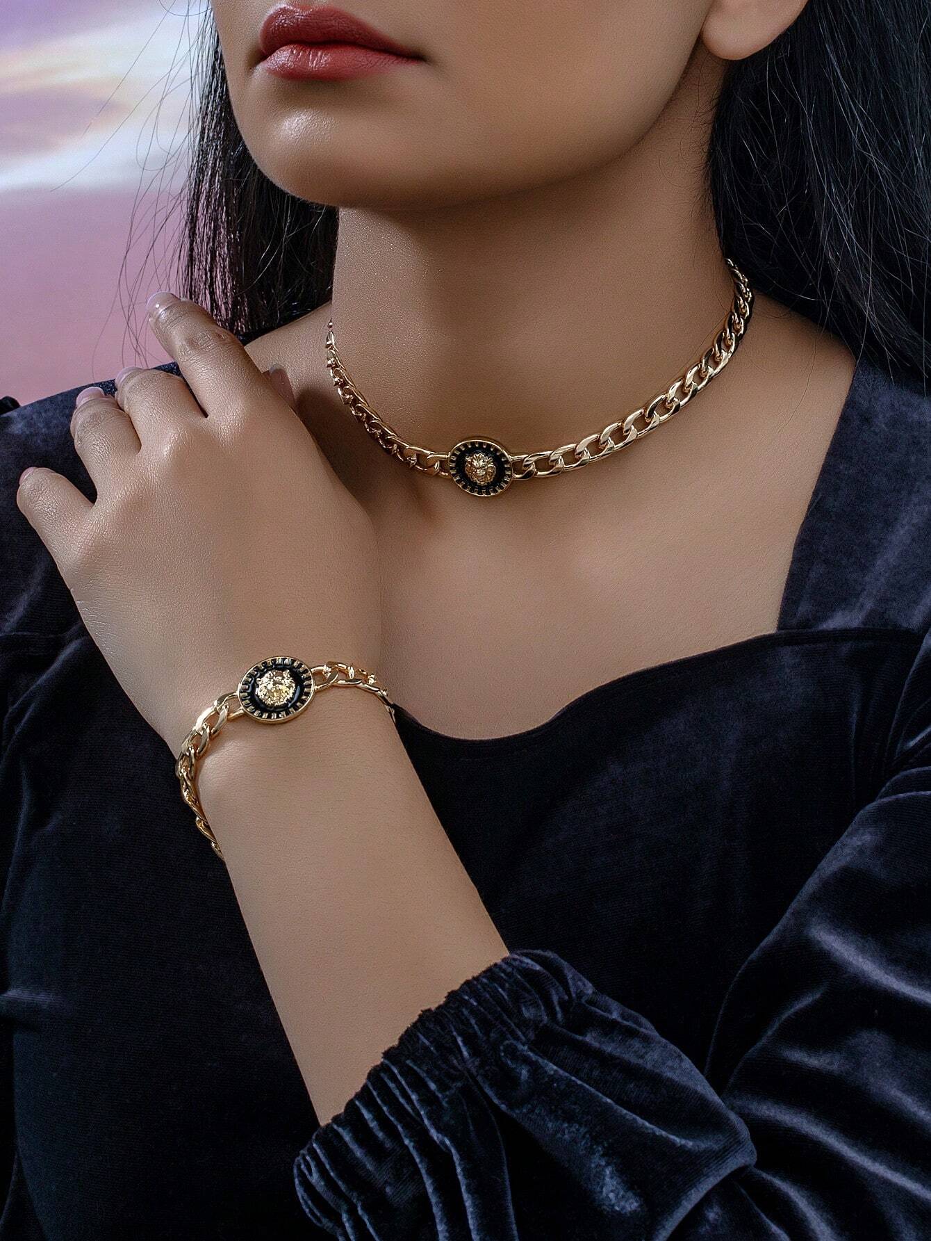 10050 1b-067 Set dos piezas Collar Colgante Y Brazalete cabeza de león – sofve