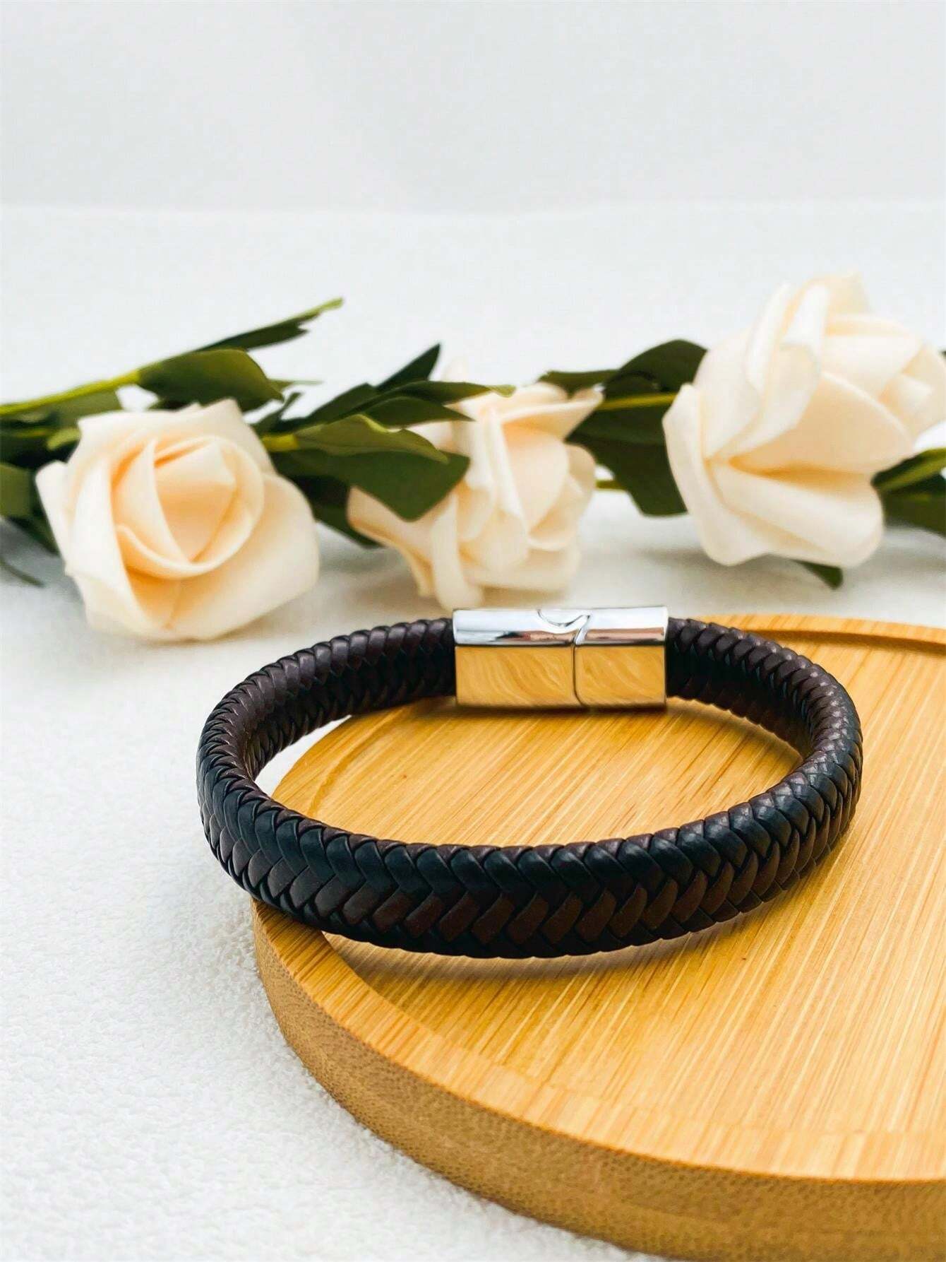 9611 1b-01-31 Una Pieza Pulsera De Cuero Trenzado Simple Y Vintage Par – sofve